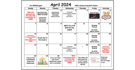 April 2024 Fultondale Calendar | Affordable Housing | Jefferson County ...