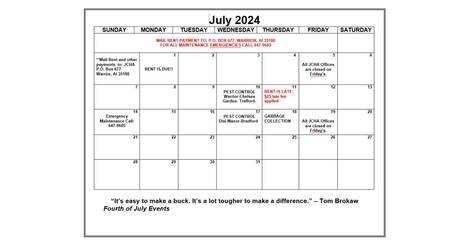 July 2024 Warrior Calendar | Affordable Housing | Jefferson County ...